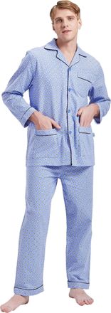 Global Herren Schlafanzug Flanell | Herren Pyjama Set Lang Baumwolle | Herren Zweiteilige Nachtwäsche Loungewear Schlafanzughose Lang Gummizug und Kordelzug|