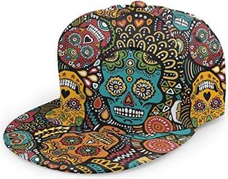IUBBKI Casquette de Baseball Unisexe &agrave; Motif t&ecirc;te de Mort Mexicaine, Ajustable, Style Hip-hop
