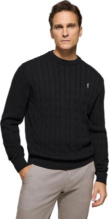 Polo Club Strickpullover mit Zopfmuster schwarz mit Rigby Go-Logo - Herren - 100% Baumwolle