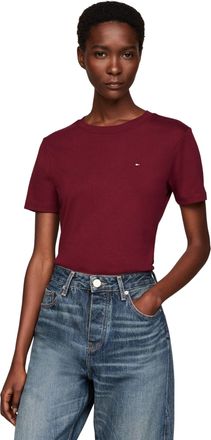 Tommy Hilfiger Damen T-Shirt Kurzarm New Slim Cody Rundhalsausschnitt, Rot (Deep Rouge), XXS