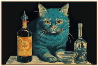 Wallario K&uuml;chenr&uuml;ckwand aus Glas 90 x 60 cm, Motiv: Absinth trinkende Katze | Spritzschutz abwischbar & pflegeleicht