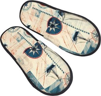 Generic Boussole De Navigation Vintage Marine Femme Homme Slippers Doux Chaussons Chaud Pantoufles Pour Ext&eacute;rieur Int&eacute;rieur Hiver M