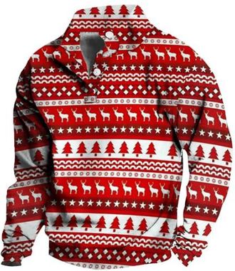 Generic Pull de Noël pour homme - Pull amusant Fair Isle imprimé flocons de neige de Noël pour homme - Pull de Noël 2025 à manches longues et col rond - Pull 