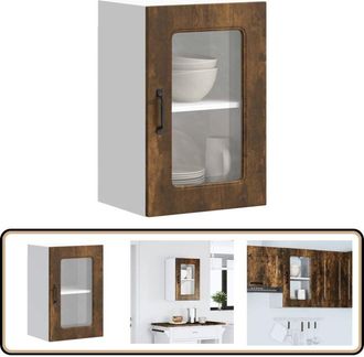 vidaXL Küchen-Hängeschrank mit Glastür Räuchereiche Holzwerkstoff - Vidaxl