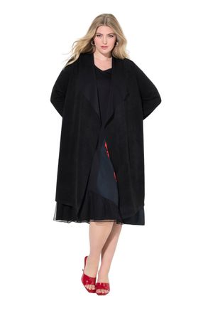 Miamoda Damen große Größen Übergrößen Plus Size Mantel, Lange A-Linie, offene Form, Reverskragen schwarz 52 843152100-52