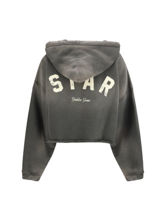 Golden Goose Womens Cropped Hoodie Charcoal Cotton Sweatshirts Sweater