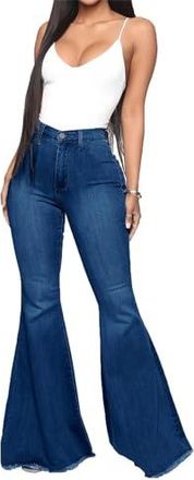 Generic Jean taille haute extensible pour femme avec poches, noir foncé, S