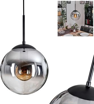 HOFSTEIN H&auml;ngeleuchte Gastor, H&auml;ngelampe aus Metall/Glas in Schwarz/Rauchfarben/Klar, Leuchte im modernen Retro/Vintage-Design mit Schirm aus Glas (&Oslash; 25 cm), H