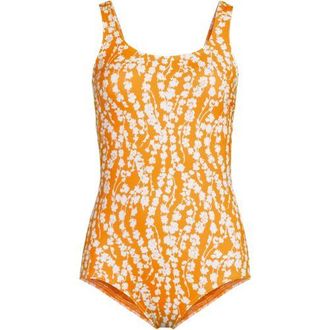 Lands End Gemusterter Komfort-Badeanzug CHLORRESISTENT mit Soft Cups, Damen, Gr&ouml;&szlig;e:34 regular, Orange, Nylon-Mischung, by Lands End