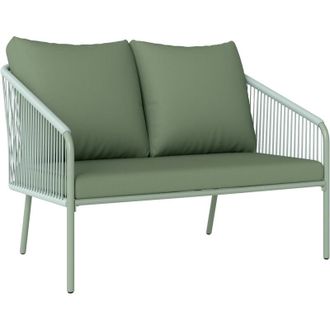 OUTSUNNY Canap&eacute; de jardin - Outsunny - accoudoirs et coussins - 2 places - cadre en acier galvanis&eacute;, r&eacute;sine tress&eacute;e - vert