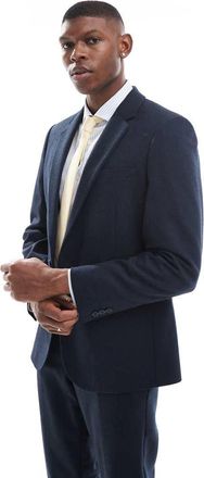 Asos Zweireihige, schmal geschnittene Anzugjacke mit Wollanteil mit Gerstenkornbindung in Blau