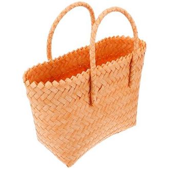 Minkissy Paquet Fourre-Tout Tiss&eacute; Plastique Beige Petit Format Paquet &agrave; Main de Plage Boh&egrave;me pour Voyages et Activit&eacute;s de Plein Air Panier Synth&eacute;tique L&eacute;ger et