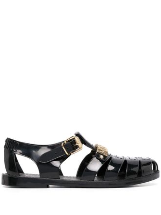 Moschino sandales &agrave; plaque logo - Noir