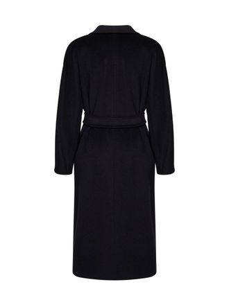 Max Mara Womens Belted Coat Madame Black Virgin Wool