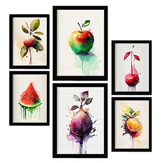 Nacnic Fruits arc-en-ciel Affiches. Illustrations de Fruits, L&eacute;gumes et Aliments Sains dans un Style Aquarelle sur Fond Blanc Pur. Design dint&eacute;rieur et d&eacute;cor