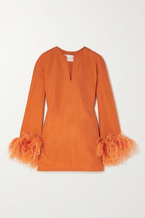 Valentino Garavani Minikleid Aus Einer Baumwollmischung Mit Federn - Orange