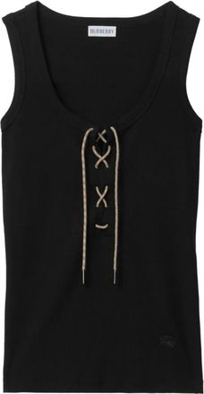 Burberry Femme, Tops, Noir, Taille: 36 FR D&eacute;bardeur &agrave; Bordure &agrave; Carreaux en M&eacute;lange de Coton