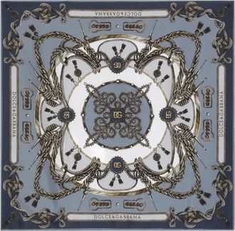 Dolce & Gabbana Femme, Accessoires, Bleu, Taille: ONE Size Foulard en soie avec imprim&eacute; griff&eacute;