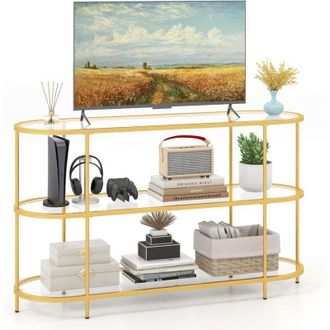 Costway Costway - Meuble tv en Verre Tremp&eacute;, Meuble T&eacute;l&eacute; 3 Niveaux pour 65 Pouces, Console tv Design Ovale, Meuble Console Entr&eacute;e Moderne pour Salon