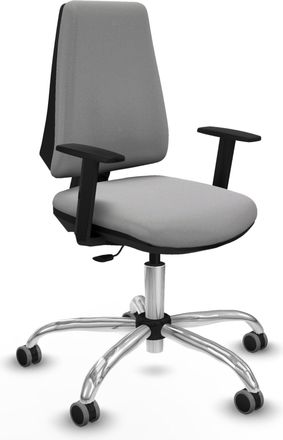 Piqueras y Crespo Elche Stuhl in Hellgrau mit 1D-Armlehnen. Ausgestattet mit grundlegendem Permanentkontakt und Schneideschaum. Mit Rollen von 65 mm Parkett. Hellgrau