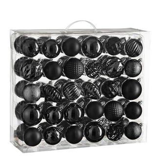 Mica Mica Decorations Weihnachtsbaumkugeln-Set - 60 St&uuml;ck - &Oslash;7 cm - Bruchfest - Schwarz