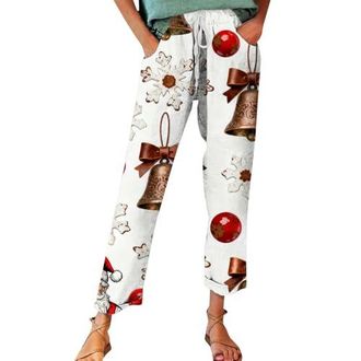 Generic Pantalon L&eacute;ger Femme Fluide Ample en Lin Pantalon D&eacute;contract&eacute; en Coton et Lin pour Femme Imprim&eacute; 3D avec Poche Arri&egrave;re Printemps et &Eacute;t&eacute; Ensemble Baggy