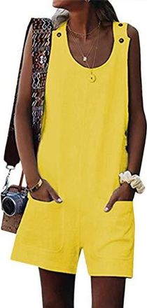 ORANDESIGNE Salopettes Femme Shorts Combinaisons Chic Les Bretelles Pantalons Courts Combi-Short Casuel Romper Jumpsuit Pantalons De Poche Playsuits A Jaune 38