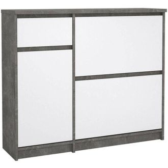 Dmora Schuhschrank Todd, Schuhregal, Mehrzweck-Eingangsgarderobe, Möbel für Schuhe, 109x32 h93 cm, Zement und Glänzendes Weiß - Dmora