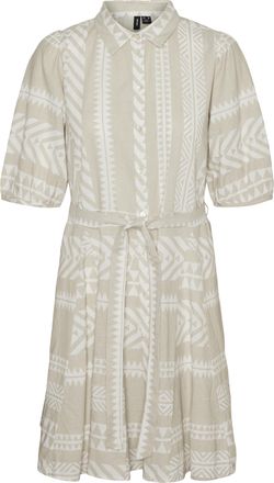 Vero Moda Damen Vmdicthe 2/4 Short Volume Dress WVN Ga Keid, Silver Lining/AOP:Ibiza Snow White, Medium