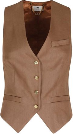 Elisabetta Franchi Femme, Vestes, Brun, Taille: 38 FR Gilet Court