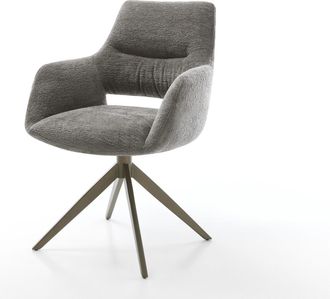 DELIFE Drehstuhl Yago-Flex mit Armlehnen Boucl&eacute; Soft Schlamm Kreuzgestell breit Effektfinish Titan 360&deg; drehbar Wippfunktion Taschenfederkern, Esszimmerst&uuml;hl