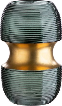 Gilde Deko Vase Glasvase - Moderne Blumenvase mit Rillen Design - Geschenk Geburtstag Tischdeko Weihnachten Hochzeit Goldhochzeit - Farbe: Gr&uuml;n Gold H&ouml;he 22