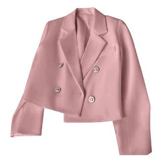 Generic Veste courte décontractée élégante ouverte sur le devant pour femme - Tendance dautomne - Double boutonnage - Veste de costume de bureau, rose, XXL