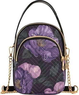 Mnsruu Sac à bandoulière pour femme - Motif coquelicot violet et noir - Petit sac à bandoulière avec sangle réglable