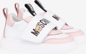 Moschino Bedruckte Turnschuhe aus Kalbsleder - Weiß;Pink