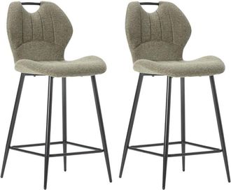 Altobuy Lot de 2 tabourets de bar en tissu polyester maill&eacute; vert avec poign&eacute;e et pieds en m&eacute;tal laqu&eacute; noir - MILDA