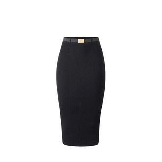Elisabetta Franchi Gerippter Strickrock mit G&uuml;rtel - - Skirts - Damen - Schwarzk - S