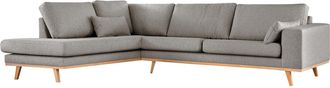 Mørteens home24 Ecksofa mit Ottomane Beige/Braungrau Webstoff Lark 287 x 81 x 219cm Ottomane davorstehend links Buche Hell Modern