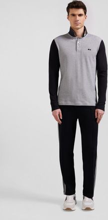 Eden Park Polo Manches Longues En Piqu&eacute; Coton Bicolore Noir Col Jacquard Coupe Regular