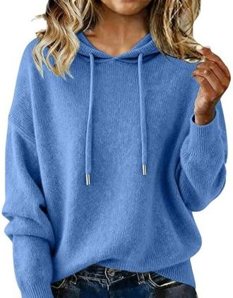 Generic Pull chaud en cachemire pour femme - Manches longues - Confortable et léger - En laine mérinos - Automne et hiver, bleu, XXL