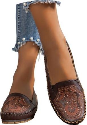 Generic Mocassins D&eacute;contract&eacute;s Femme &agrave; Enfiler Style R&eacute;tro avec Coutures Apparentes pour Un Confort L&eacute;ger et Respirant (b-Coffee, 40)
