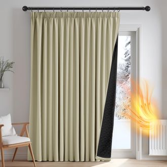 Deconovo Thermovorhang K&auml;lteschutz, Gardinen mit Kr&auml;uselband gegen K&auml;lte, W&auml;rmeisolierend Vorhang Verdunkelung Wohnzimmer, 245 x 140(H&ouml;hexBreite), Beige, 1 St&uuml;