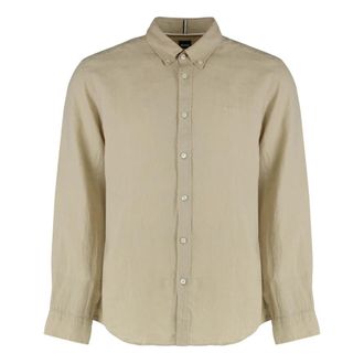 HUGO BOSS Langarm Leinenhemd - - Shirts - Herren - Beige - S