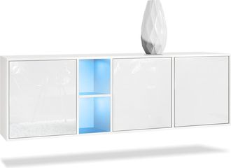 Vladon Kommode Cuba, Made in Germany, Wei&szlig; matt/Wei&szlig; Hochglanz inkl. LED - Modernes Sideboard f&uuml;r Ihr Wohnbereich - (BxHxT) 182x53x35 cm