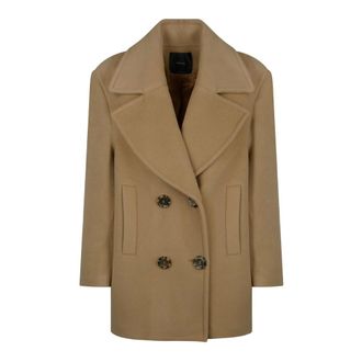 Pinko Pinko, Femme, Manteaux, Brun, Taille: 34 FR Manteau Court Marron à Double Boutonnage