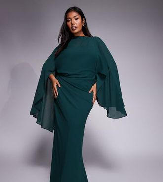 Asos Curve ASOS DESIGN Curve - Robe drap&eacute;e longueur mollet &agrave; manches kimono et dos ouvert - Kaki