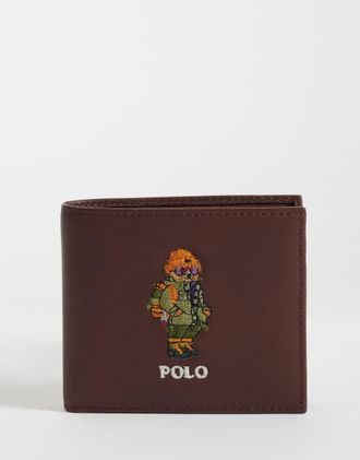 Polo Ralph Lauren portefeuille pliant en cuir &agrave; imprim&eacute; ours marron