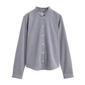 GANT Reg Classic Poplin Frill Blouse - Femme - Blouses et Chemises - Bleu - Taille: 44 FR
