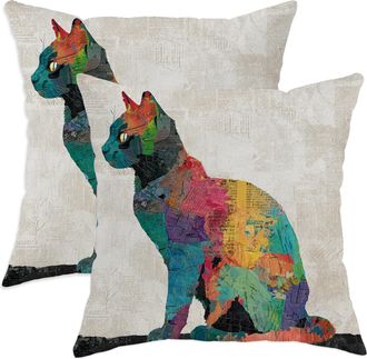 Generic Bunte Katzen-Kissenbez&uuml;ge, k&uuml;nstlerische dekorative Kissenbez&uuml;ge f&uuml;r Zuhause, Wohnzimmer, Sofa, Bett, Bauernhaus-Stil, 40,6 x 40,6 cm, 2 St&uuml;ck
