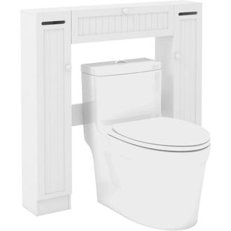 Costway Costway - Meuble wc au-Dessus des Toilettes, Etag&egrave;re de Rangement de Salle de Bains, avec Porte-Rouleau et Placards, 89 x 19,5 x 99 cm, Blanc